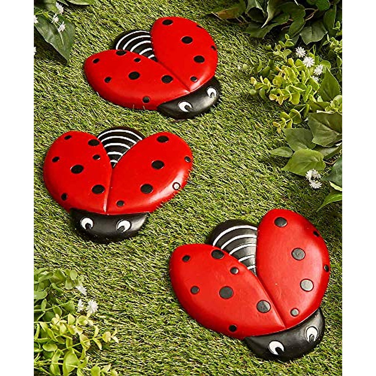 Ladybug Stepping Stones for Gardens and Outdoor Flower Beds - Set of 3