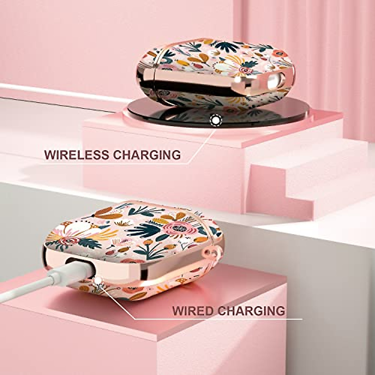 Maxjoy Compatible AirPod Case Cover, Cute Air Pod 2 Hard Shell for Women with Keychain Protective Air Pod 2nd 1st Generation Cover