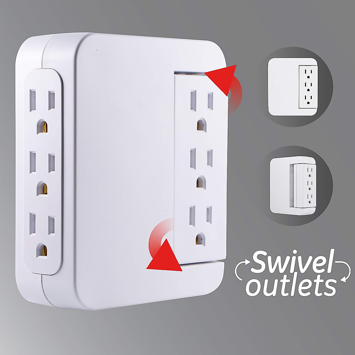 GE Pro 6 Outlet Wall Tap Surge Protector, Side Access, Power Outlet Adapter, 1200 Joules & Pro Side-Access Swivel Surge Protector, 6-Outlet Wall Tap, 3 Prong, 1200 Joules, 120V AC, 15A, 1800W, White