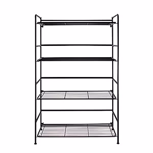 Flipshelf Folding Metal Bookcase-Small Space Solution-No Assembly-Home, Kitchen, Bathroom and Office Black, 4 Shelves, Wide