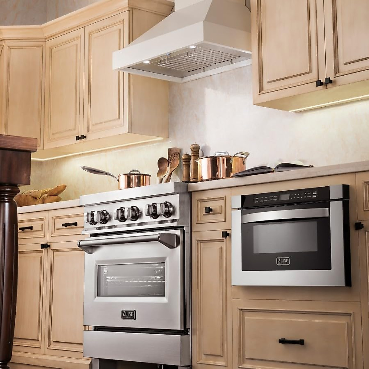 ZLINE 36 in. Wooden Wall Mount Range Hood in Cottage White - Includes Motor