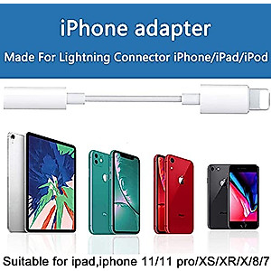 2 Pack Lightning to 3.5 mm Headphone Jack Adapter, [Apple MFi Certified] iPhone 3.5mm Jack Aux Dongle Cable Earphones Headphones Converter Compatible with iPhone 13/iPhone 12/ 12 Pro/11/XR/XS/8/7/iPad