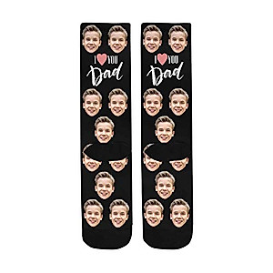 Custom Face Socks Personalized Happy Father's Day Gift I Love You Dad Turn Your Face Picture Into Crew Socks Black