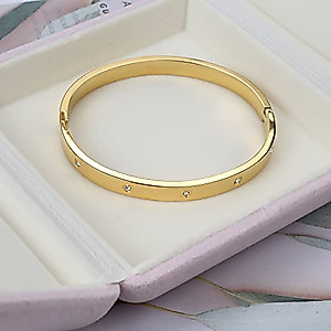 LIZZKINOR Love Bracelet Bangle for Women Classical Plain Stainless Steel Bracelet with Cubic Zircon Love Friendship Bangle Bracelet with Crystals Gold Hinged Bangle Bracelet for Women (Gold)