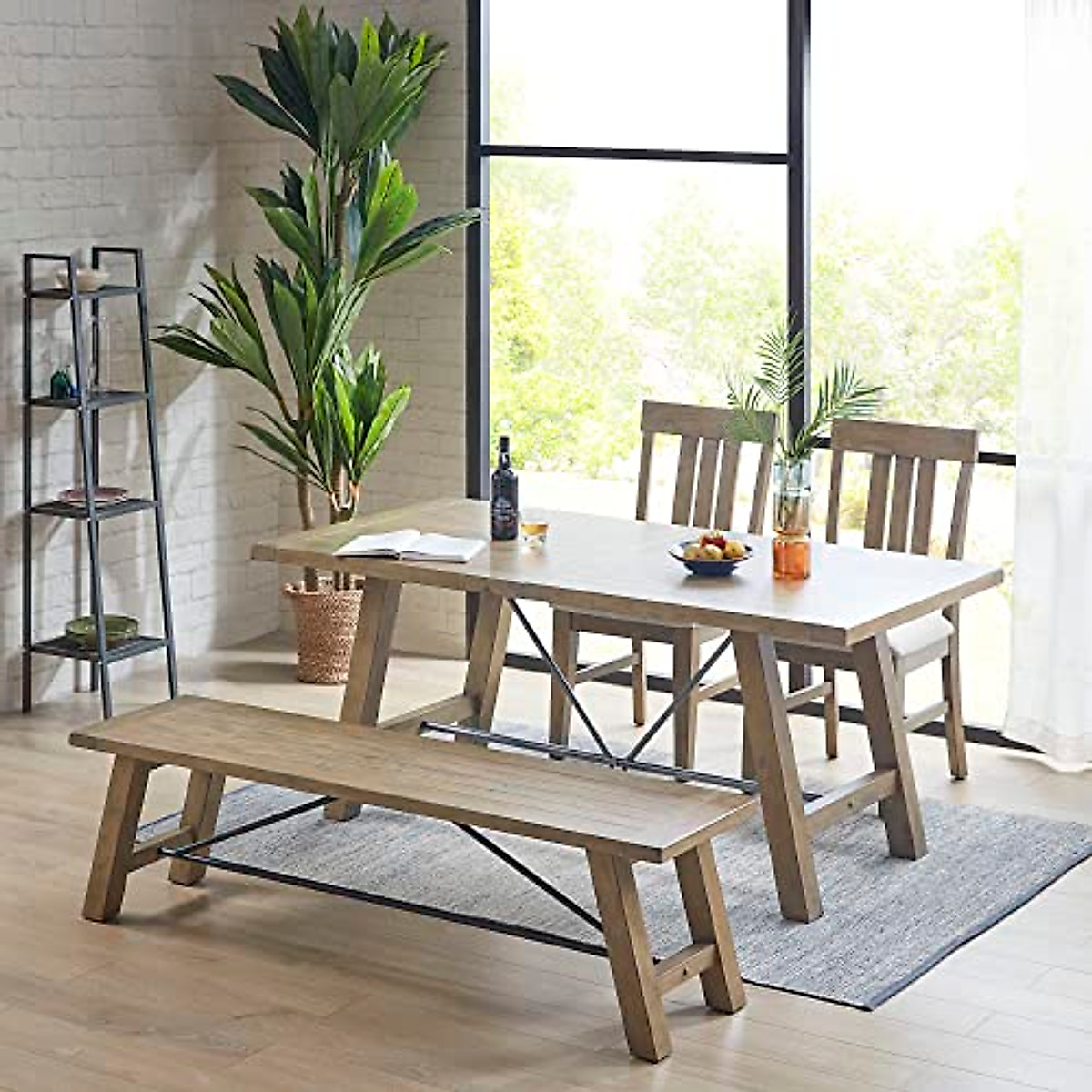 INK+IVY Sonoma Solid Wood Dining Table, Rectangular with Rustic Metal Truss Accent,Trestle Legs, Easy Assembly, Industrial Country, for Kitchen, Entryway, Family, or Bedroom, Reclaimed Grey