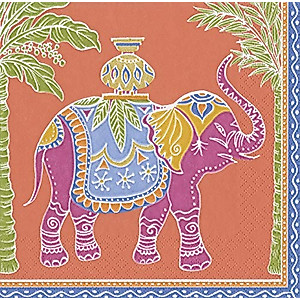 Caspari Cocktail Napkins Paper Napkins 5" x 5" Party Napkins Safari Party Supplies & Jungle Theme Party Supplies - Royal Elephant Pink Napkins Pk 40