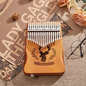WEETOTUNG Kalimba Thumb Piano 17keys and Stress Relief, Contained 6.35mm Aux Cable Connection with Speaker EQ Pick up and the tool set for tuning