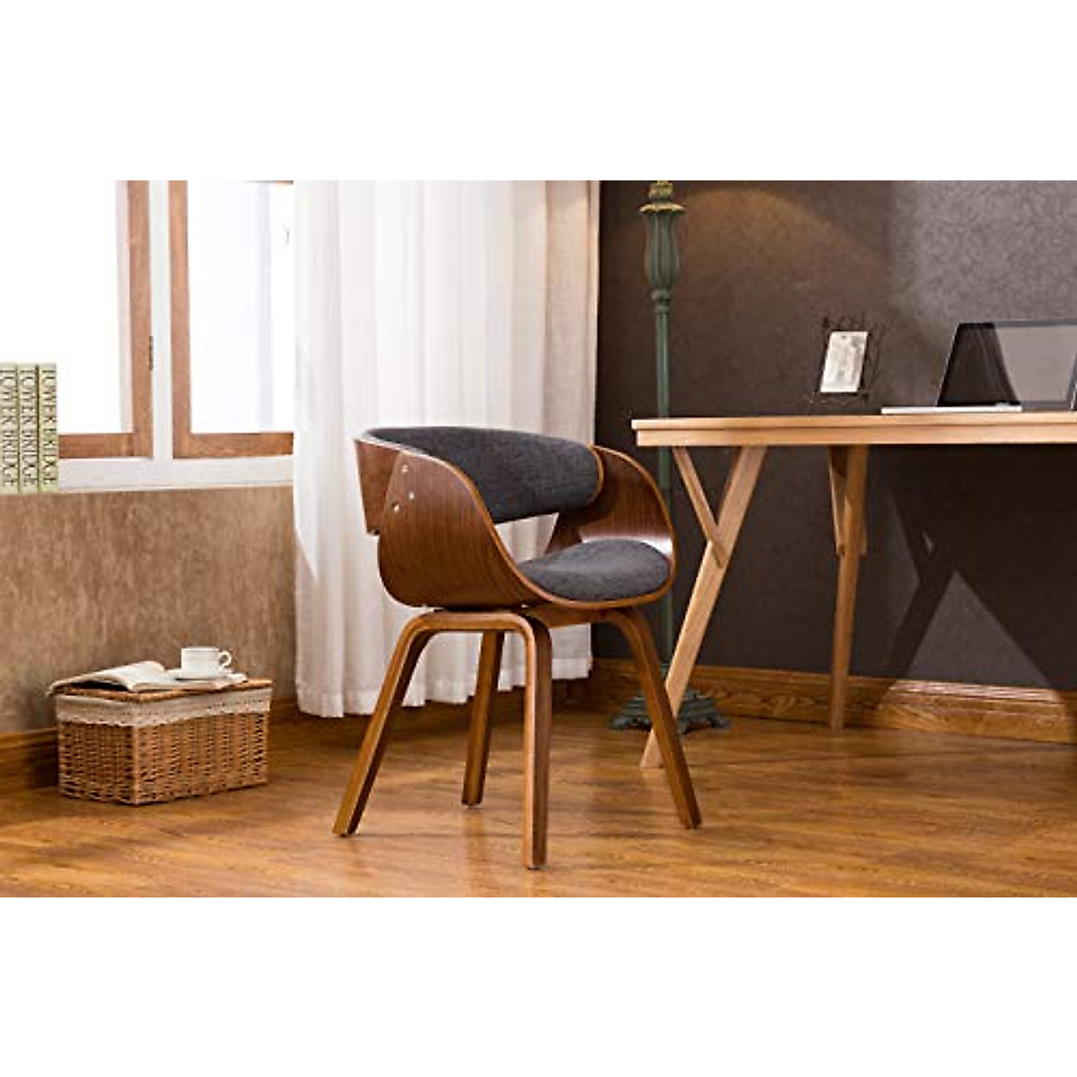 Porthos Home Charleston Side Chair with Solid Wood Construction, upholstered Linen-Like Fabric, Polished bentwood Frame, Grey