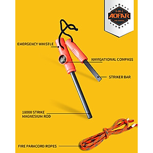 AOFAR Military Compass and Fire Starter AF-4580/381 Lensatic Sighting, Survival Kit,Waterproof and Shakeproof Measure Distance Calculator and Pouch for Camping, Hiking, Hunting, Backpacking