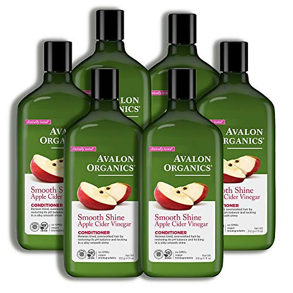 Avalon Organics Conditioner, Smooth Shine Apple Cider Vinegar, 11 Oz (Pack of 6)