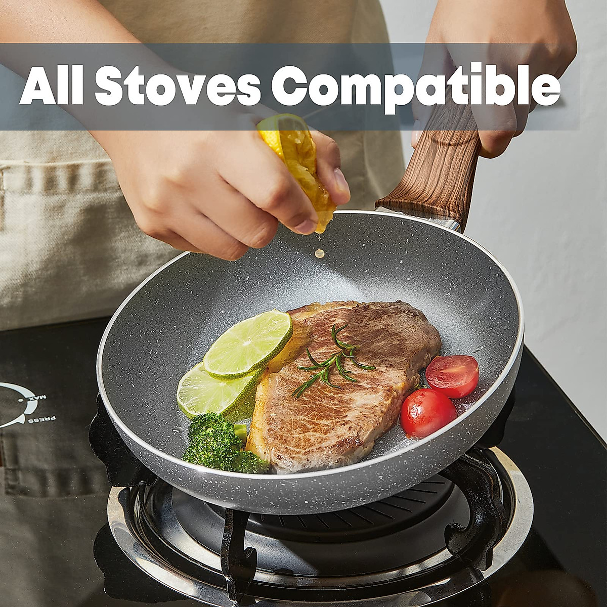 Cyrret Pots and Pans Set, Nonstick Cookware Set - 10 Pieces Granite Kitchen Cookware Sets, Induction Compatible Cooking, Dishwasher and Oven Safe, PFOA Free