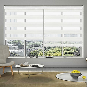 Allbright White Zebra Window Blind 20" W X 72" H Dual Layer Roller Sheer Shades, Room Darkening Blinds for Home Office Doors Easy Install