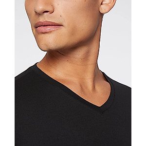 32 Degrees Men's Lightweight Baselayer V-Neck Top | Long Sleeve | Form Fitting | 4-Way Stretch | Thermal, Black, Large