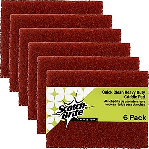 3M Scotch-Brite Griddle Cleaning, Quick Clean Heavy Duty Scour Pad, 4 in x 5.25 in, 6 Pads/Pack, For Baked On Food and Cooking Oils, Use on Hot or Cool Griddle