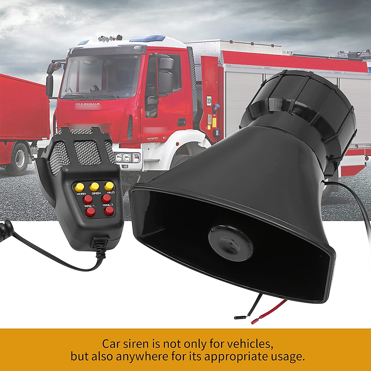 Anxingo 80W 7 Tone Sound Car Police Siren Horn with Mic PA Speaker System Emergency Sound Amplifier Electric Horn-Hooter