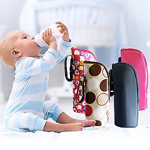 Rolin Roly 2Pcs Bottle Cooler Bag Baby Bottle Organizer with Strap Baby Thermal Insulated Bags Portable Multipurpose Breastmilk Tote 8 x 8 x 24cm (Rose red + black)