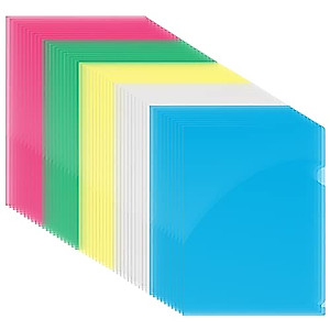 Poly Project Pockets, 50 Pack, Plastic File Jacket Sleeves for Letter Size Paper, Assorted 5 Translucent Colors, by Better Office Products, Project Folder File Jackets, 9" x 11.5", 50 Pack