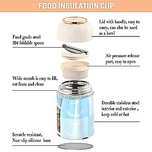 CUPADA Funny Cat Kitten Food Jar, Yellow Rubber Duck Insulated Hot Food Jars Vacuum 17OZ with Folding Spoon for Work Trip Picnic Camping