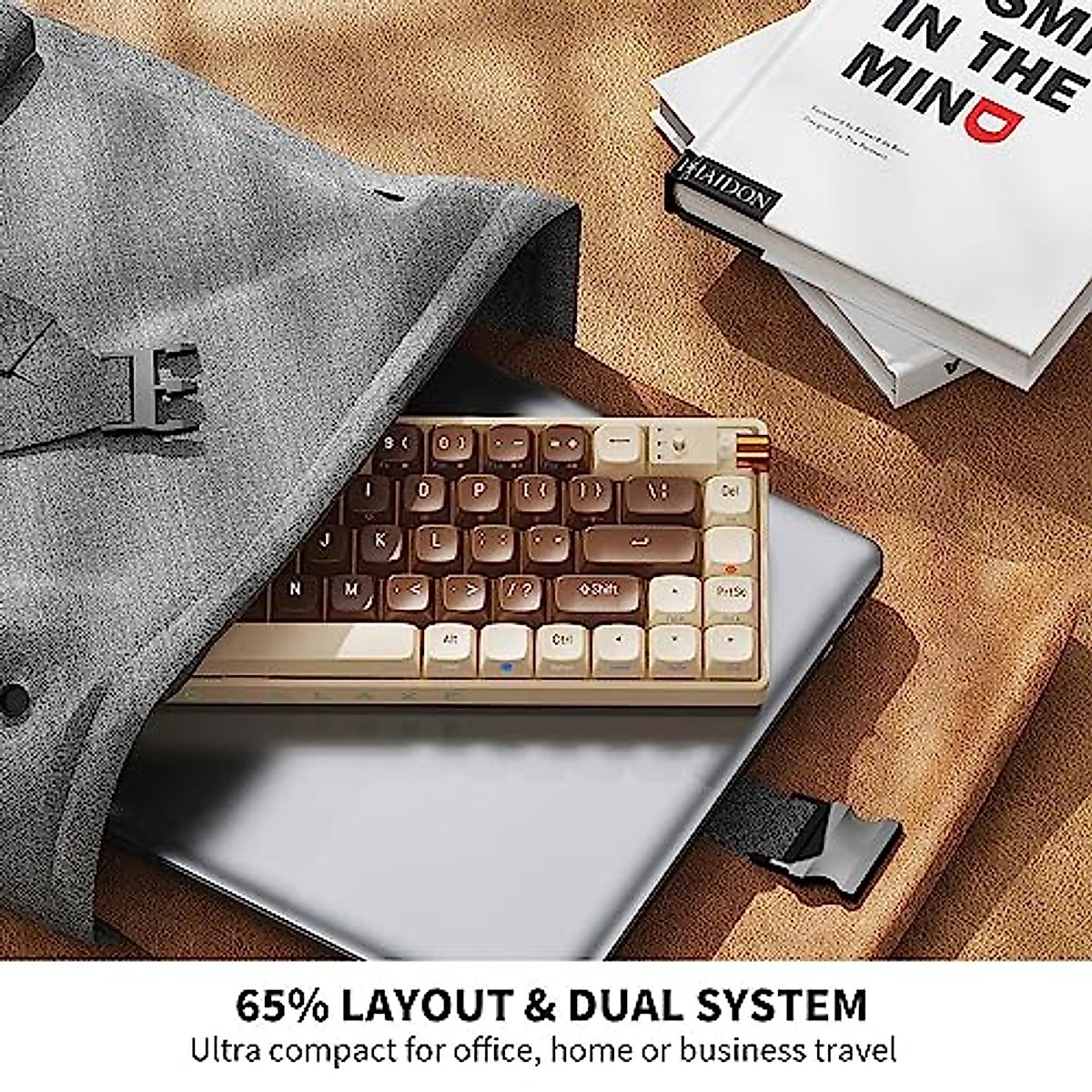 ROYALAXE R68 TKL Mechanical Keyboard, Upgraded TTC Gold Pink Switches, Hot Swappable Wired/Bluetooth 5.0/2.4G Wireless Keyboard with RGB Light for Windows & Mac, PBT Keycaps, Lava Brown