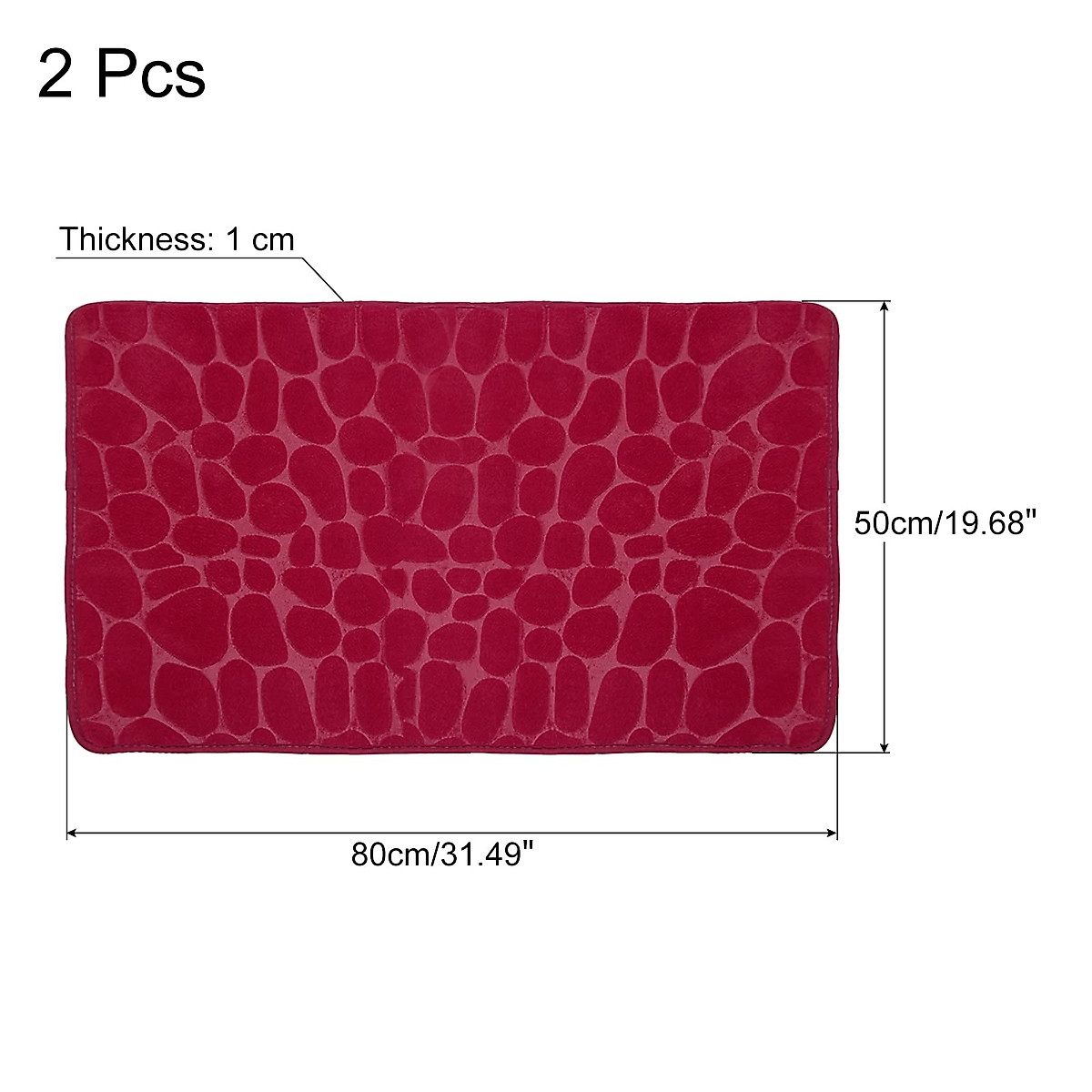 CASA -J 2pcs Memory Foam Bath Mat 31.49" x 19.68", Cobblestone Embossed and Non-Slip Bath Rugs Machine Washable Suitable for Showers Sink Bathtub,Red