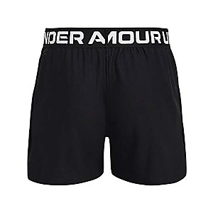 Under Armour Girls Play Up Solid Shorts , Black (001)/Metallic Silver , Youth X-Small