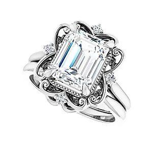 925 Sterling Silver 4 CT Emerald Cut VVS1 Colorless Moissanite Wedding Ring Set for Women Bridal Ring Set Handmade Moissanite Engagement Gifts Anniversary Promise Her Vintage Antique