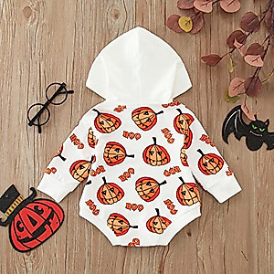 Newborn Baby Halloween Onesie Pumpkin Outfit Oversized Waffle Knit Sweater Bodysuit Pullover Baby Monster Sweatshirt Romper