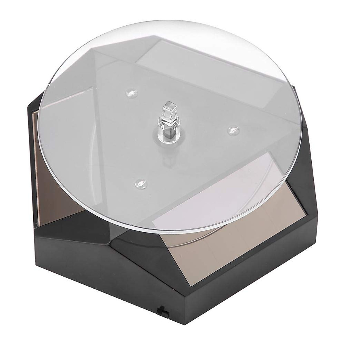 Rotating Display Stand Solar, 360 Rotating Solar Power Showcase LED Light Turntable Watch Jewelry Ring Display Stand for Jewelry Watch Mobile Phones Ring Display (Black)