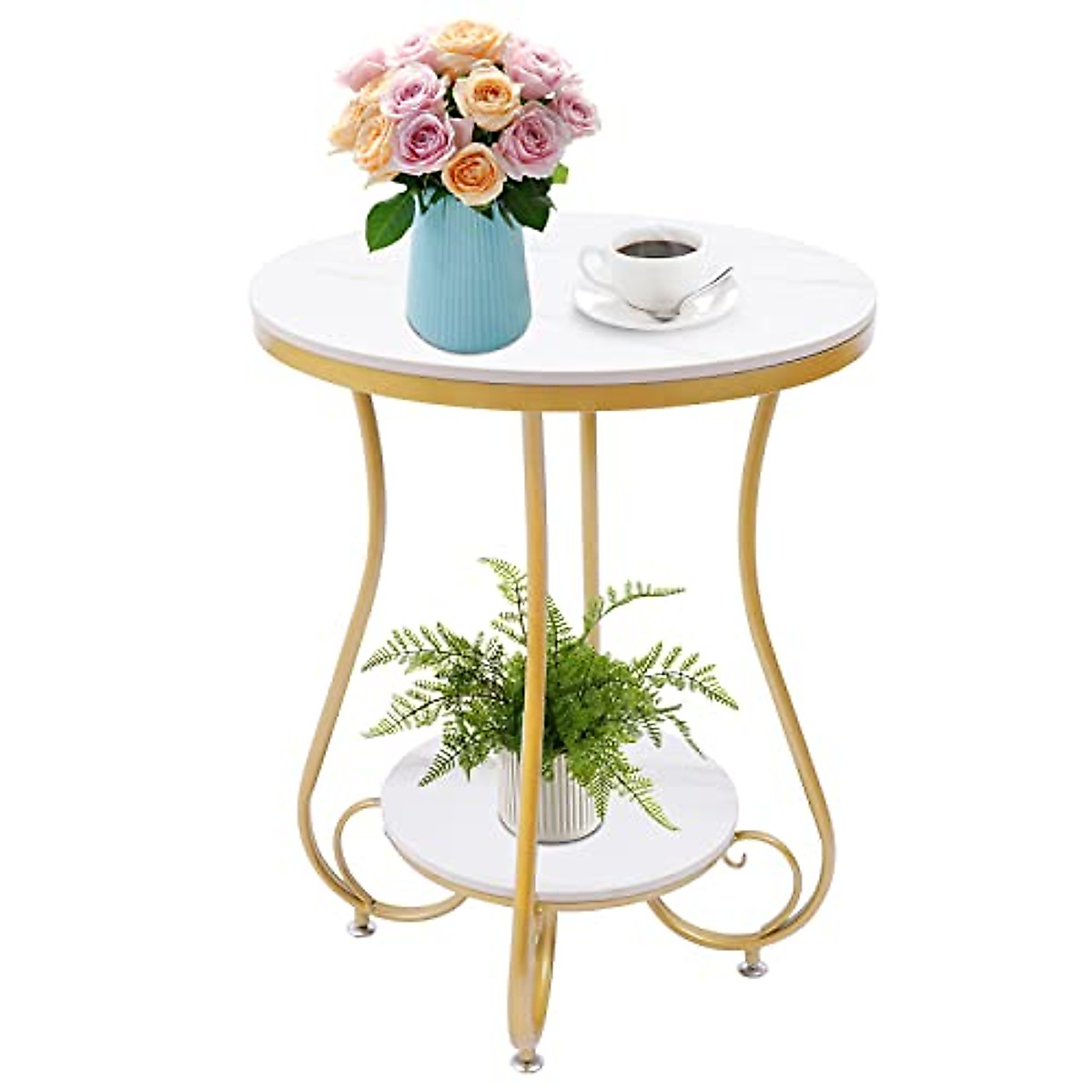 End Table, Modern Round Coffee Table 2-Tier Storage Space Round End Table Side Table Nightstand for Storing and displaying Objects and Decorations for Living Room Bedroom Office Small Space