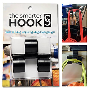 The Smarter Hook Black - Strong, Durable, and Lightweight Innovative Multi-Use Hook for Diaper Bags, Backpacks, Purses, Grocery Bags; Use on Baby Strollers, Shopping Carts, Walkers, Chairs