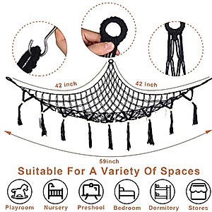 KoHuiJoo Stuffed Animal Net Hammock Macrame Boho Plush Toy Net Hammock for Stuffed Animals with Lights Stuffed Animals Corner Hanging Stuffed Animal Storage Net for Kids Bedroom Black