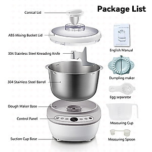 Dough Mixer 7L Large Capacity Electric Dough Maker with Ferment Function for Baking Bread Dough&Pizza Dough - Dough whisk 304 Stainless Steel Blender Add water/seasoning with Top Small Window