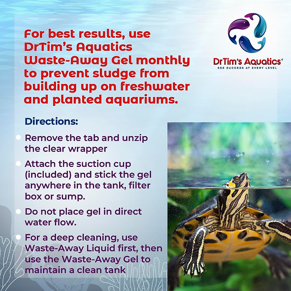 DrTim's Aquatics Freshwater Waste-Away Time Release Leave-in Gel – Natural Cleaner for Turtle Aquariums - Solution Dissolving & Cleaning Organic Sludge Waste Small 2 Pack Treats 20 gal