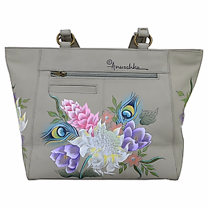 Anuschka Hand Painted Women’s Genuine Leather Classic Work Tote - Regal Peacock