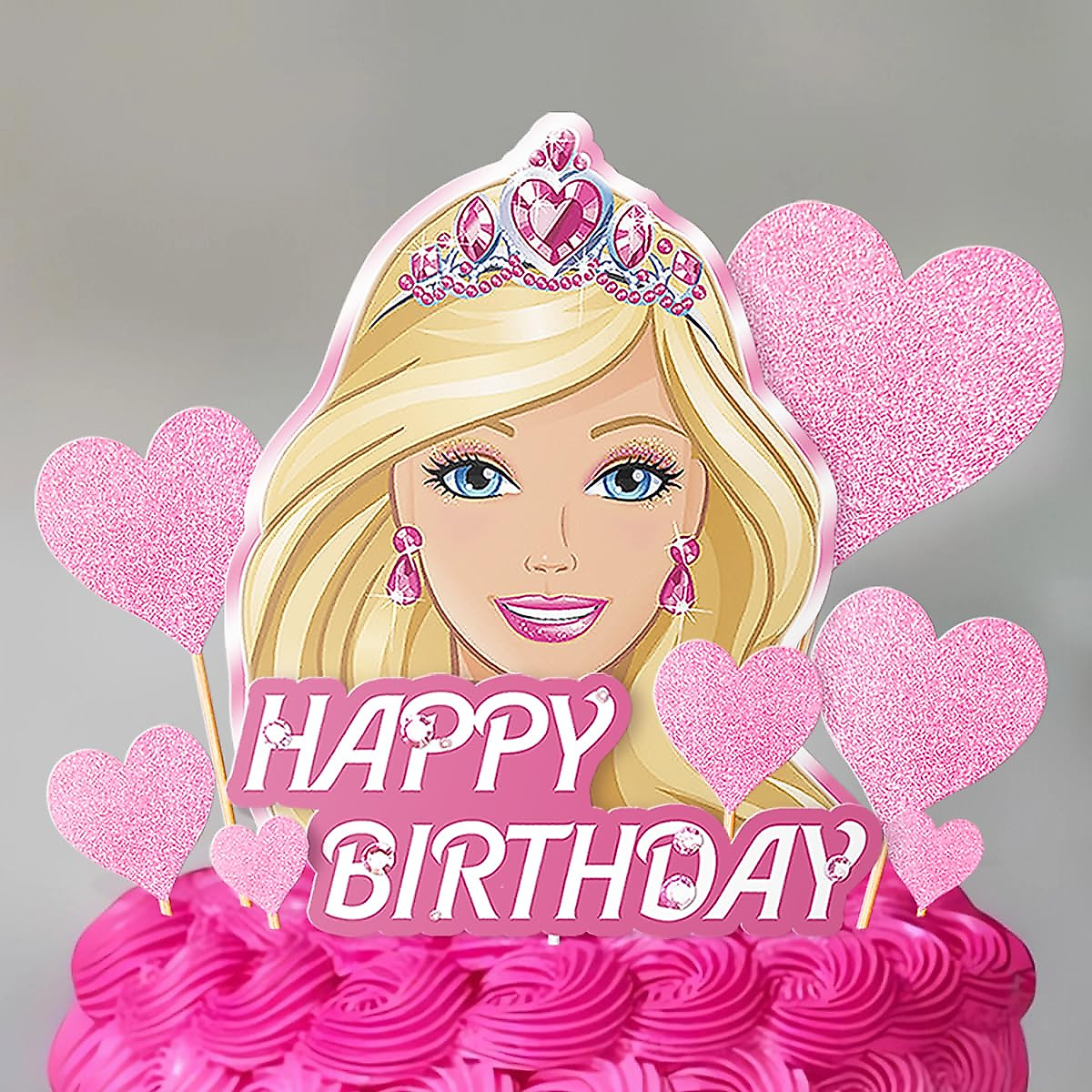 Girl Cake Topper Set, Happy Birthday Cake Toppers, Heart Party Supplies Favor Cake Decorations Pink Party Girly Set