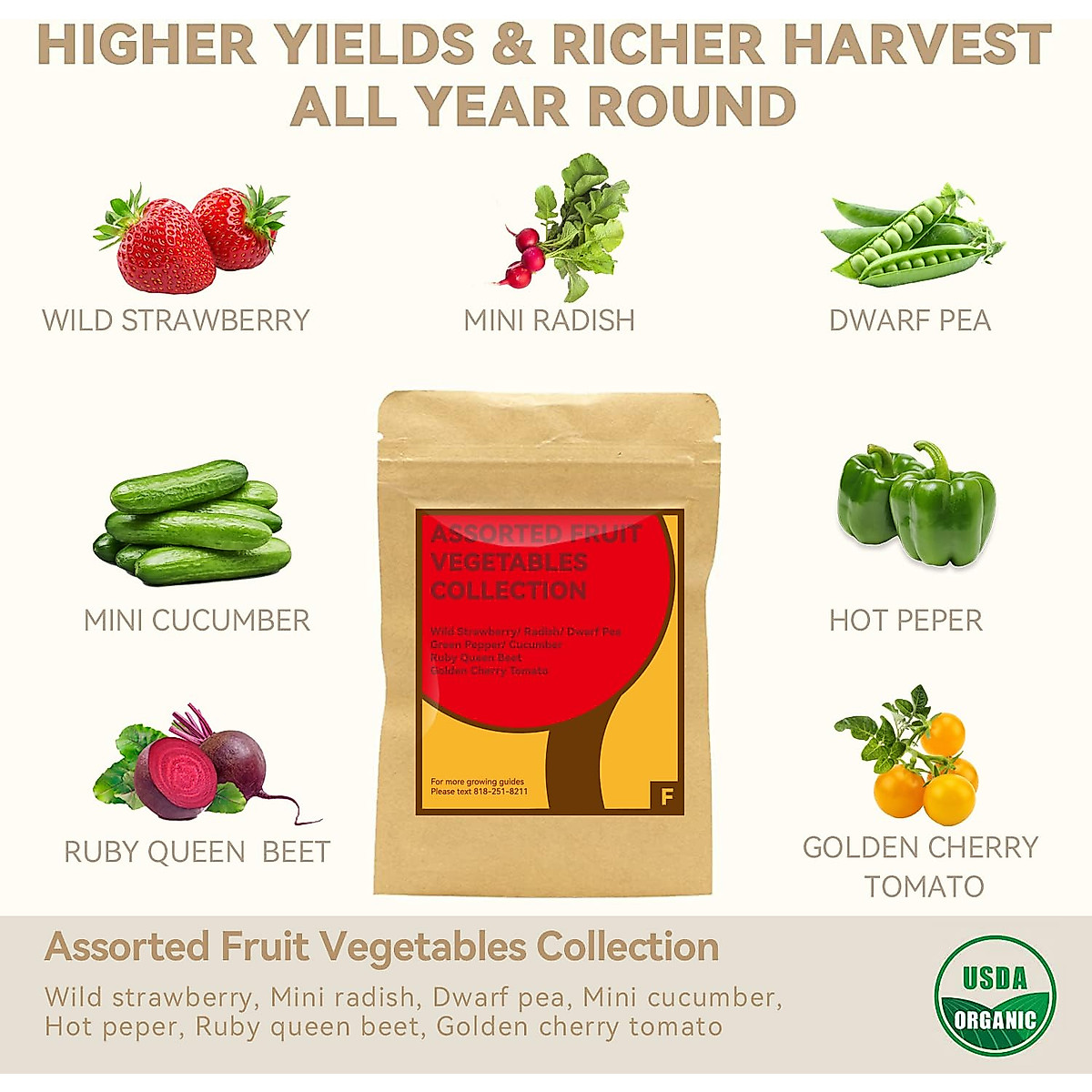 Seeds with Pod Kit Assorted Fruit & Vegetable for Aero, inbloom 5 Pods Hydroponics Growing System, 7-Pods (350+ Seeds Included Strawberry,Cherry Tomato,Dwarf Pea,Pepper,Radish,Beet,Cucumber)