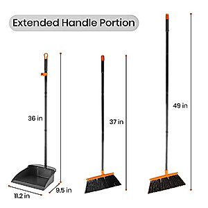Broom and Dustpan Set for Home,Long Handle Broom with Upright Standing Dustpan,Broom and Dustpan Combo for Office Home Kitchen Lobby Floor Cleaning