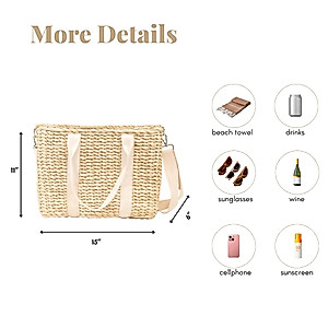 Daytani Insulated Beach Cooler Bag, Leak Proof, Premium Quality Corn Husk, Beach Bag, Pool Bag, Tote Bag, Straw Beach Bag, Rattan, Gifts for Women, Picnic Basket, Wedding Gifts, Lunch Bag