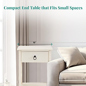 Alisa 1.8 feet Small Profile Night Stand, Bedside Table, Side Tables Bedroom, Wooden Night Stands for Bedroom, Bed Side Table/Night Stand, Nightstand with Drawer, Bed Stand End Table w/ Drawer - Cream