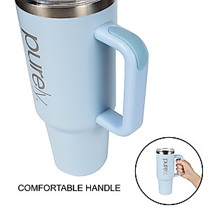 PURELY 40 oz Ceramic Lined Insulated Tumbler with Handle, Leak Resistant 2-way Lid and Straw, Ceramic Lined Travel Mug (Blue, 40oz)