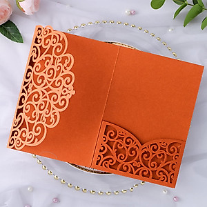PONATIA 20 PCS Laser Cut Invitations Pockets, Terracotta Wedding Invitations with Envelopes for Wedding Party Bridal Shower Engagement Birthday Invite,Autumn Wedding Invitations
