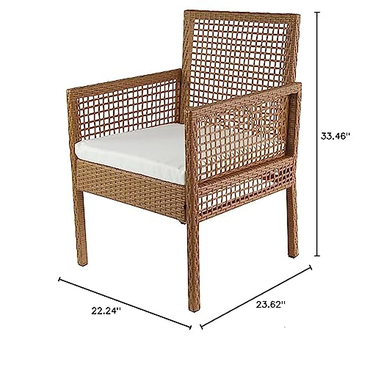 Amazon Brand - Ravenna Home Modern Outdoor Patio Dining Chairs with Cushion, Weather-Resistant PE Rattan Wicke, 23.62"D x 22.24"W x 33.46"H, Beige