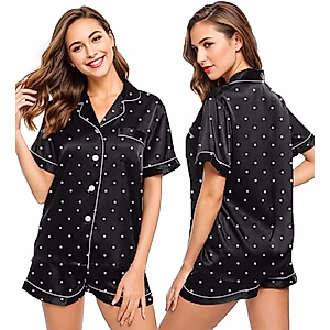 Marigulene Polka Dot Satin Pajama Set for Women Soft Pj Lounge Sets S-XXL