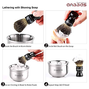 7in1 Anbbas Badger Shaving Brush,Stand,Lathering Bowl,3.5oz Soap,Straight Razor with Bag and Razor Strop Shaving Set for Men
