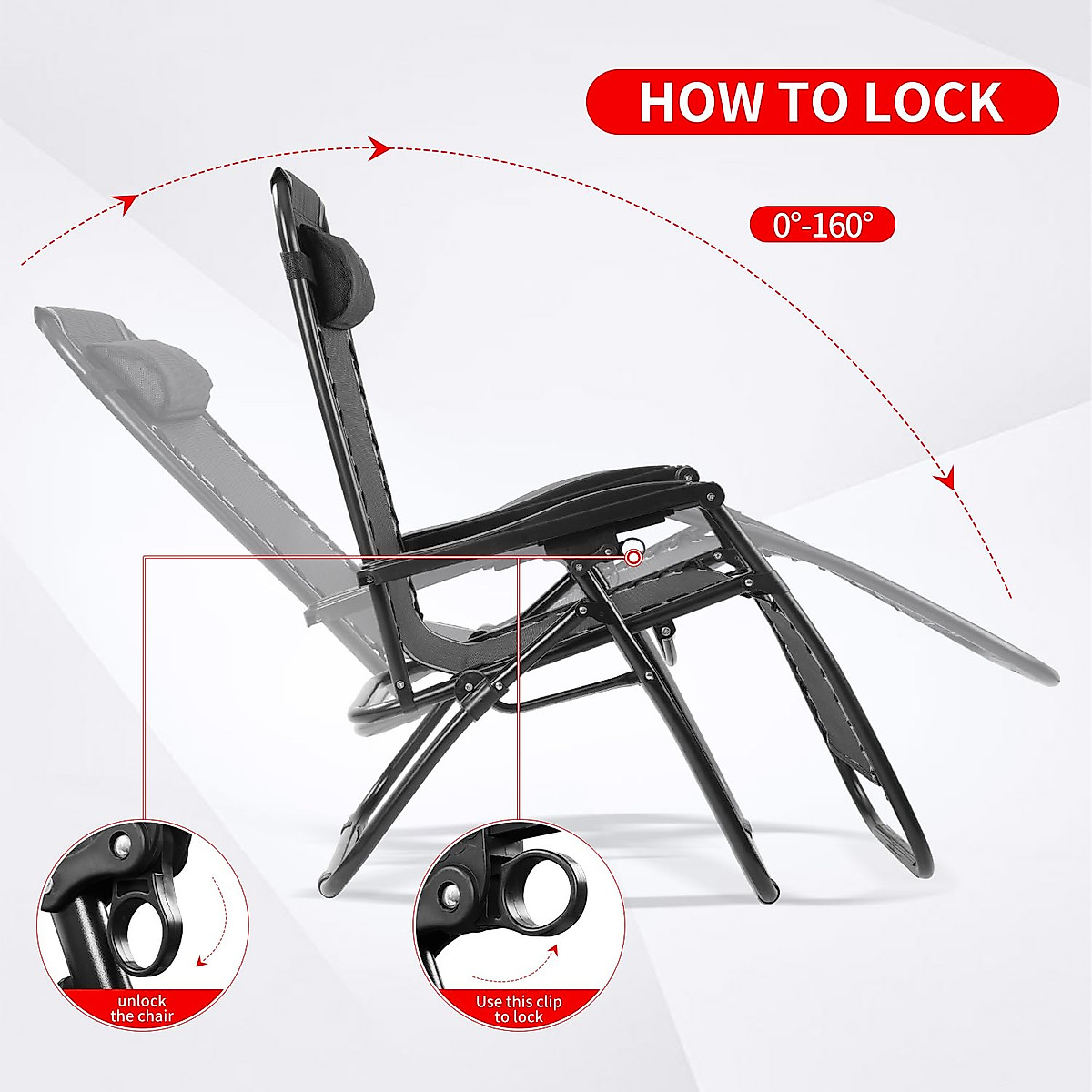 VTOY Zero Gravity Folding Reclining Lounge Chair with Pillow,Adjustable Reclining Patio Chairs,Side Table for Home/Office/Camping/Pool Yard with Cup Holder (Black)