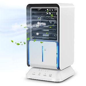 Lafhome Portable Air Conditioner, Mini Oscillating Air Conditioner Personal Small Air Cooler Evaporative Cooler Desk Fan with Timer Function and LED Night Light for Home Office Bedroom Indoor Use