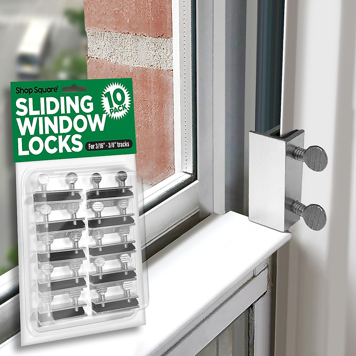 Window Locks, 10 Pack Window Locks for Vertical and Horizontal Windows, Sliding Window Locks, Adjustable Aluminum Window Stoppers, Window Security, No-Drill Install, Fits Tracks up to 3/16" Wide