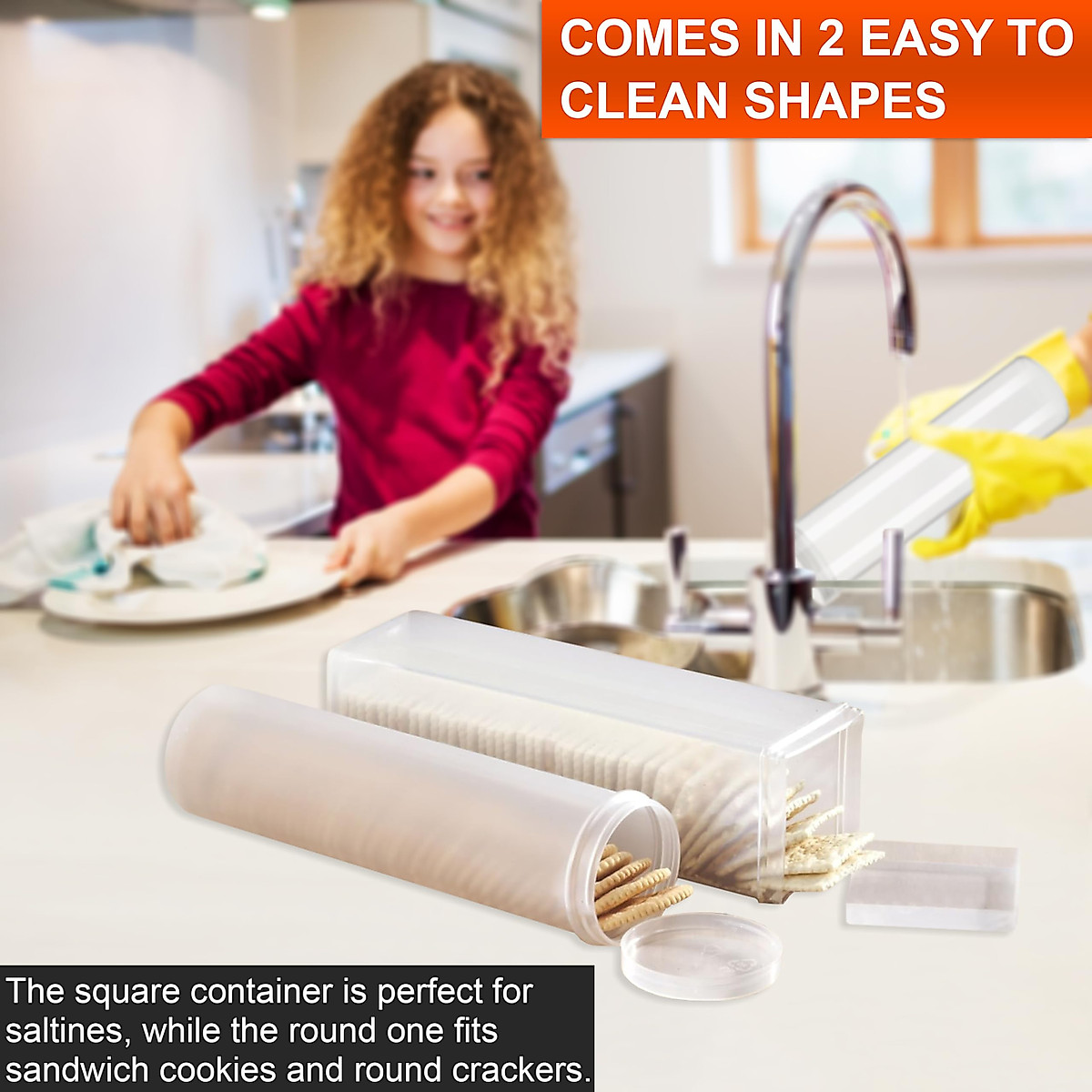 Home-X Set of 2 - Saltine Cracker Sleeve Storage Container/Cookie Stay Fresh Keeper, 1 Round and 1 Square