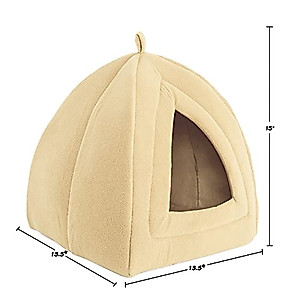 Cat House - Indoor Bed with Removable Foam Cushion - Pet Tent for Puppies, Rabbits, Guinea Pigs, Hedgehogs, and Other Small Animals by PETMAKER (Tan),(L) 13.5” x (W) 13.5” x (H) 15”