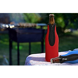 4 Pcs Beer Bottle Insulator Sleeve Different Color. Zip-up Bottle Jackets. Keeps Beer Cold and Hands Warm. Classic Extra Thick Neoprene with Stitched Fabric Edges, Enclosed Bottom, Perfect Fit
